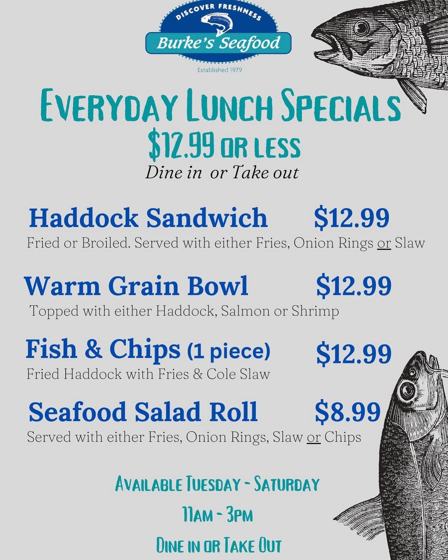 Just a sample of some great values available daily for dine in or take ...